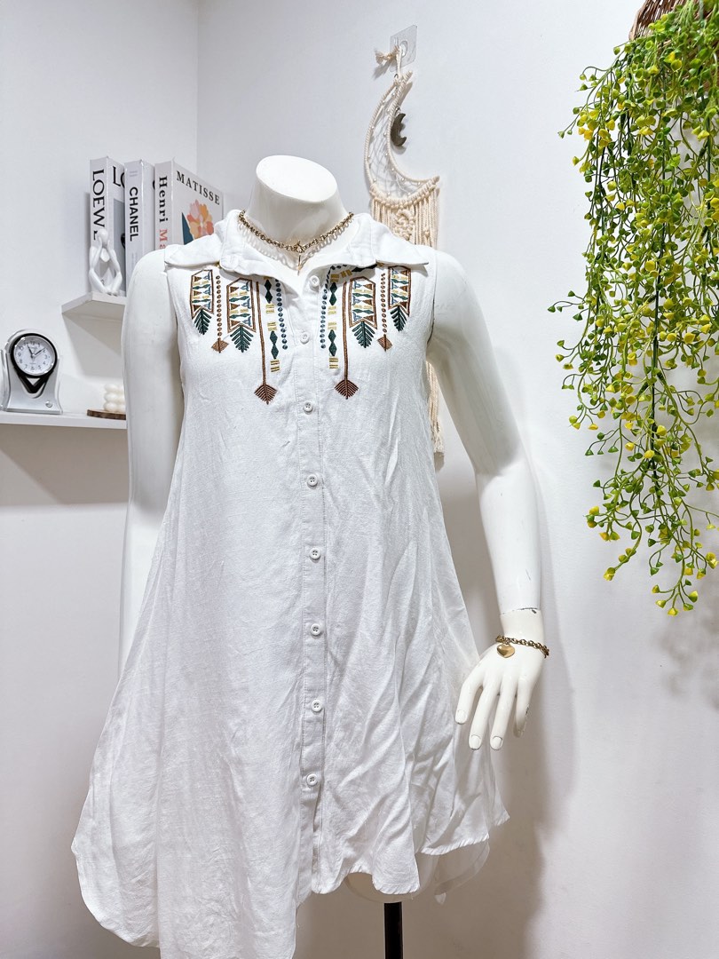 White Boho Polo Dress, Women's Fashion, Dresses & Sets, Dresses on ...