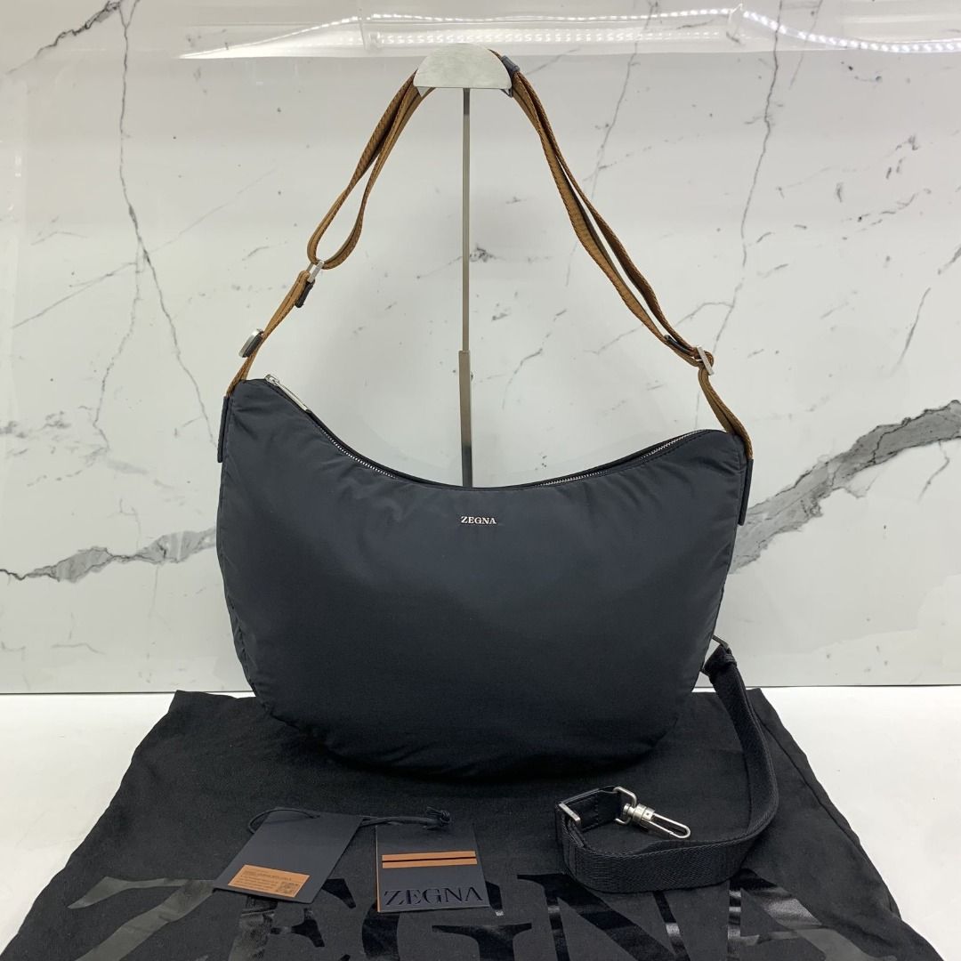 ZEGNA BLACK TECHNICAL FABRIC HOBO PANORAMA MINI SHOULDER BAG 247054324 ...