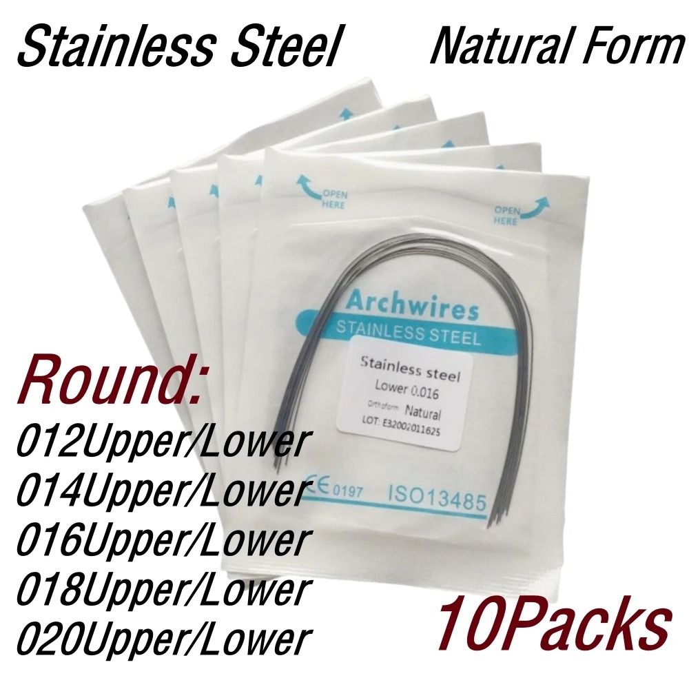 100Pcs=10Packs Dental Orthodontic Archwires Stainless Steel Round Arch Wire for Ortho Teeth ...