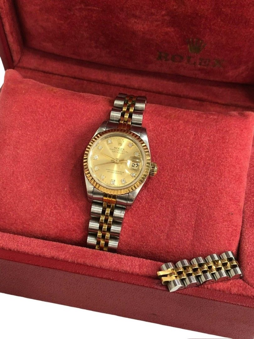 Authentic Rolex Ladies 26mm Oyster Perpetual Datejust Combi Diamond ...