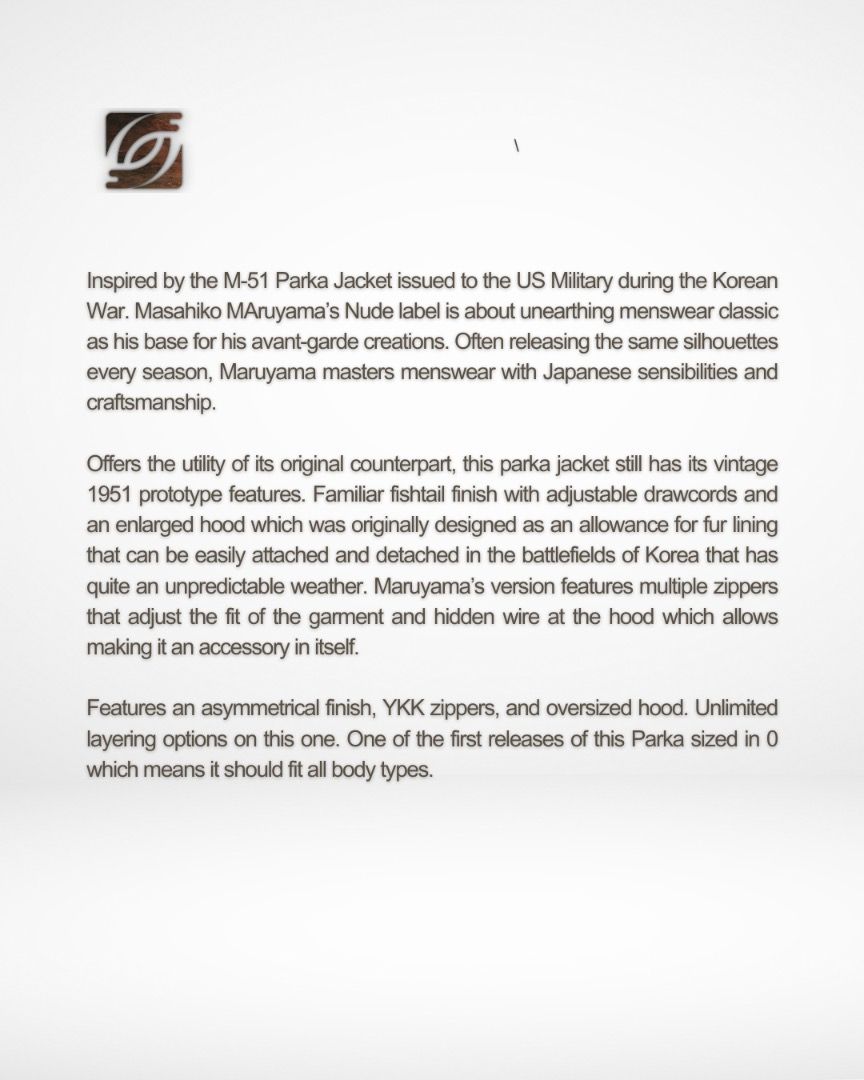 A/W 11 Nude Masahiko Maruyama M-51 Military Fishtail Parka Jacket, Men's Fashion, Coats, Jackets ...