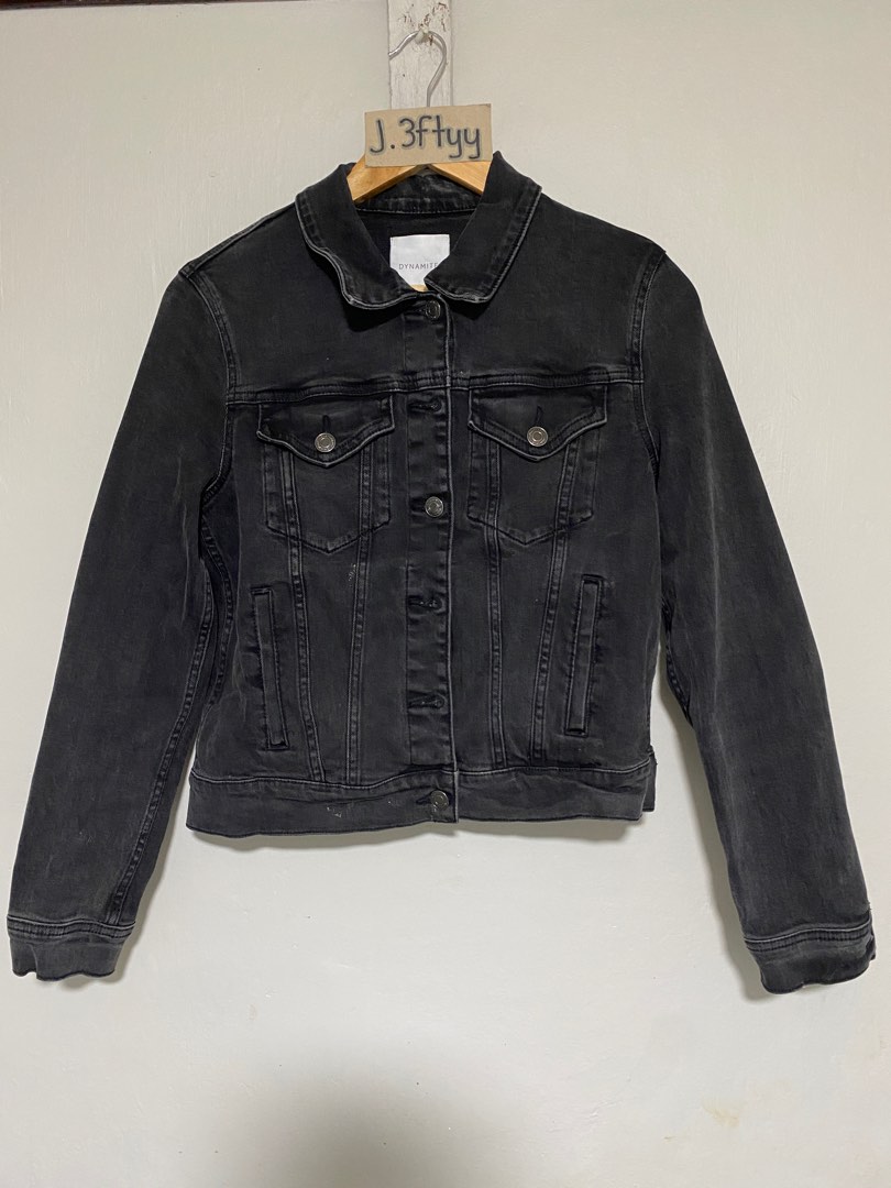 Black washed denim jacket, Women's Fashion, Coats, Jackets and ...