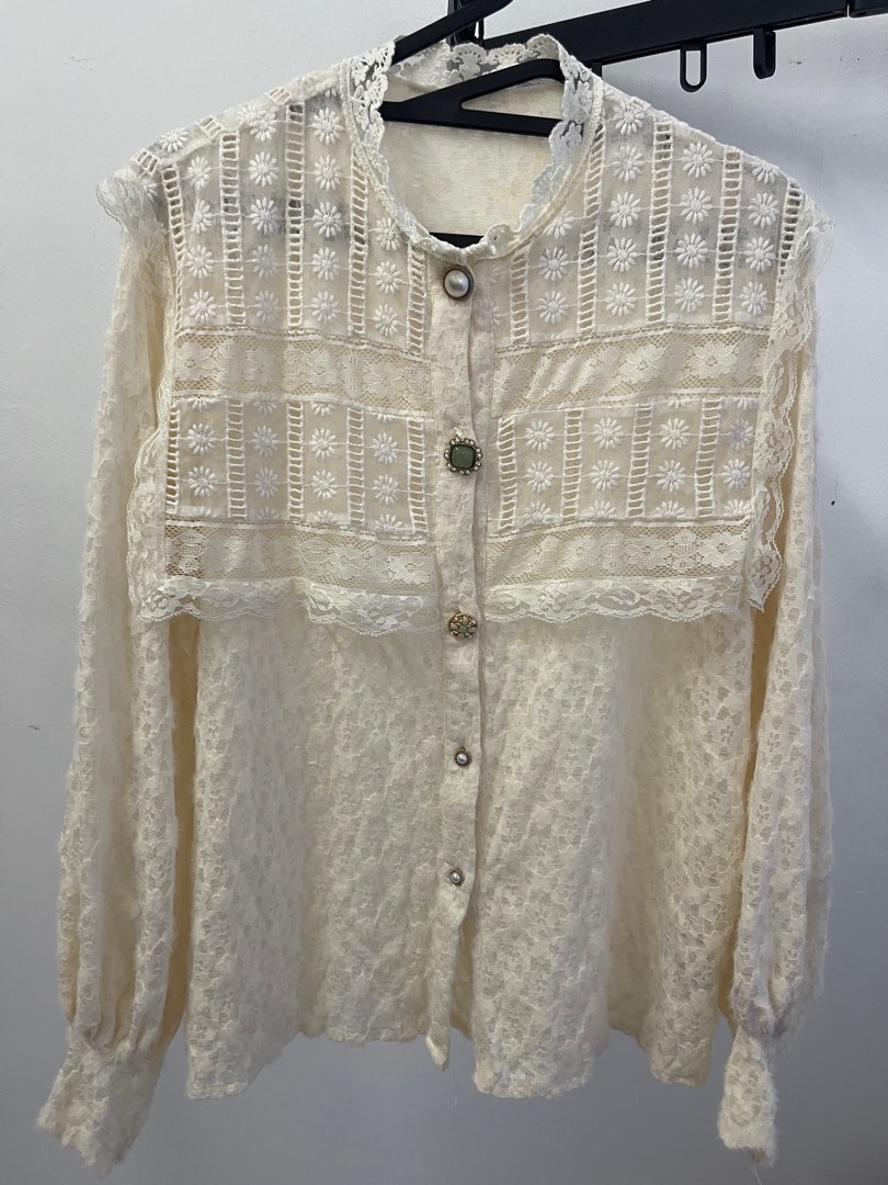 Blouse Korean Sulam Lace Peter Pan, Women's Fashion, Tops, Blouses on ...
