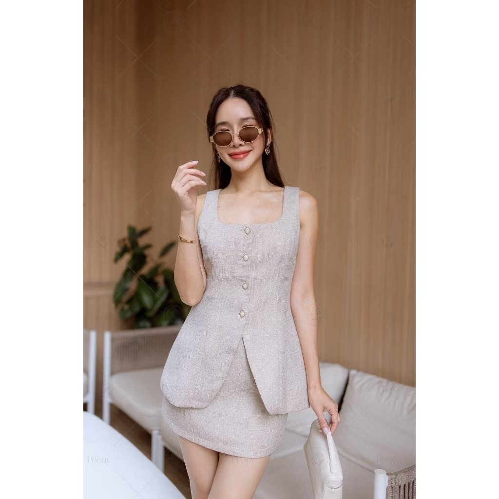 BNEW PEONY ANNA VEST TOP AND SKORT SKIRT COORDS SET IN OAT BEIGE ...