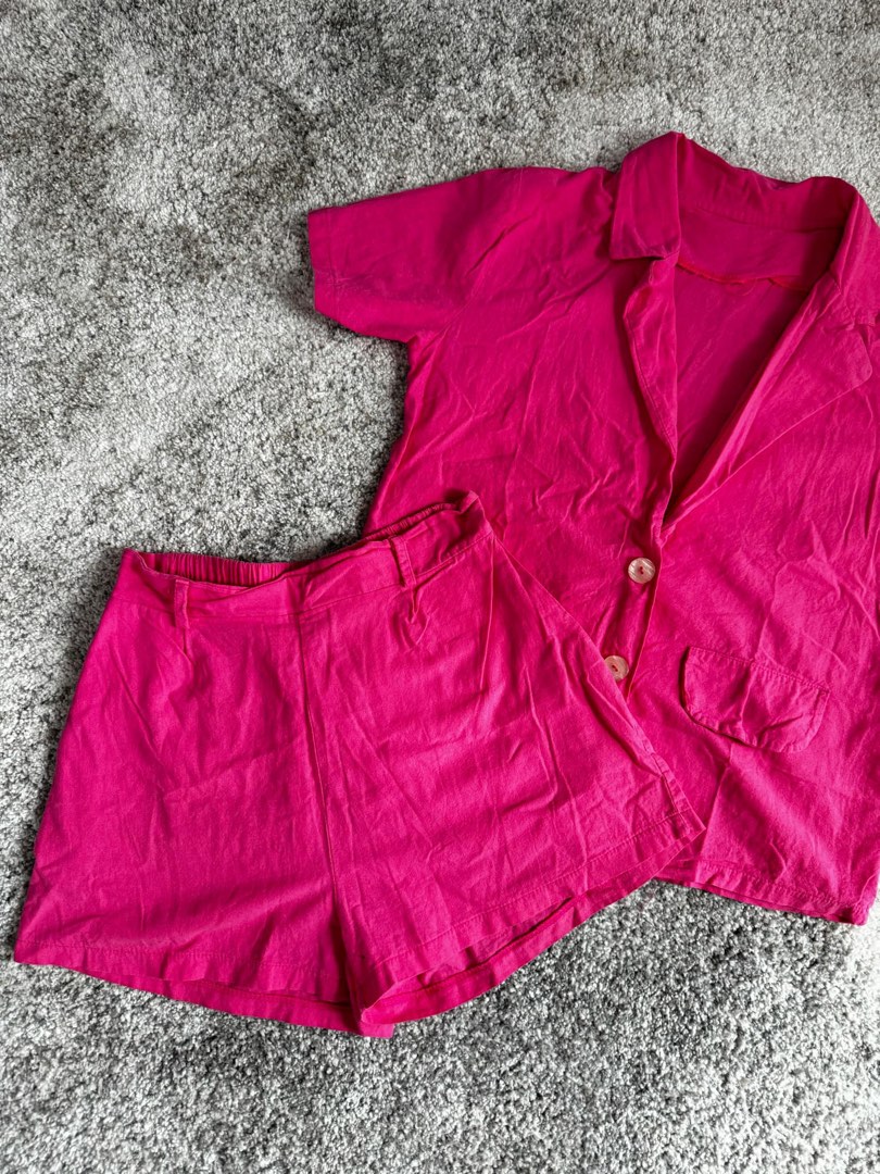 Bright pink oversized linen set / coordinate polo, Women's Fashion ...
