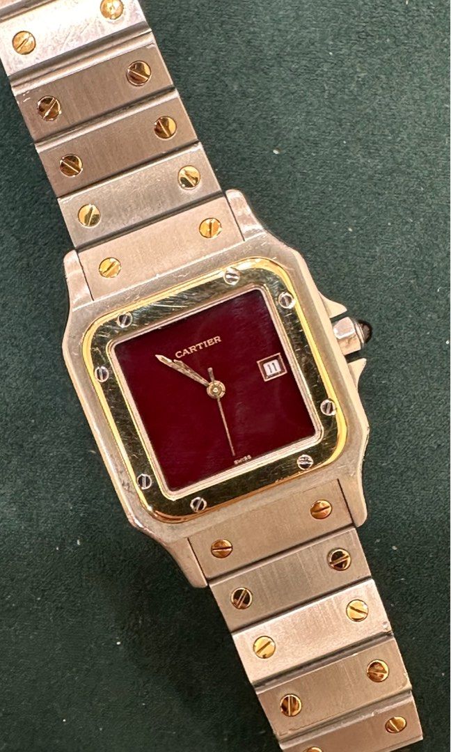 Cartier Santos Carree Burgundy Dial Ref 2961, Luxury, Watches on Carousell