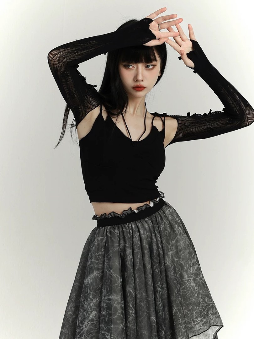 fishnet arm sleeve with bow roses detail, Women's Fashion, Coats ...