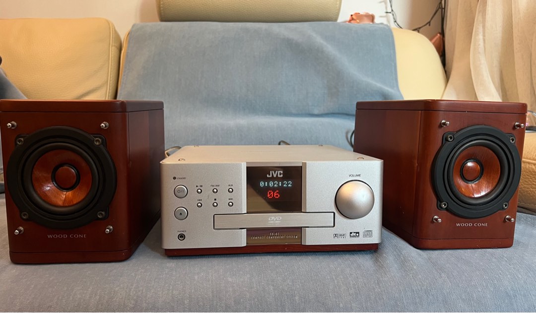 JVC EX-A1 Compact CD DVD System Wood Cone Speakers, 音響器材, 其他音響配件及設備 - Carousell