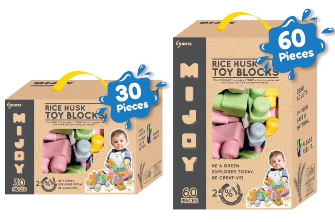 Mijoy rice husk toy blocks 30+60 pc, Hobbies & Toys, Toys & Games on ...
