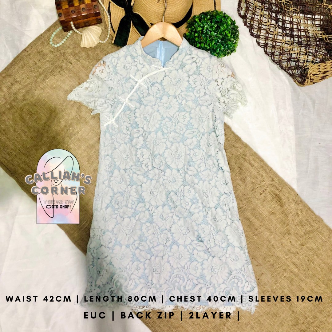 Sky blue Chinese Style lace Cheongsam Ladies Retro Slim Cheongsam ...
