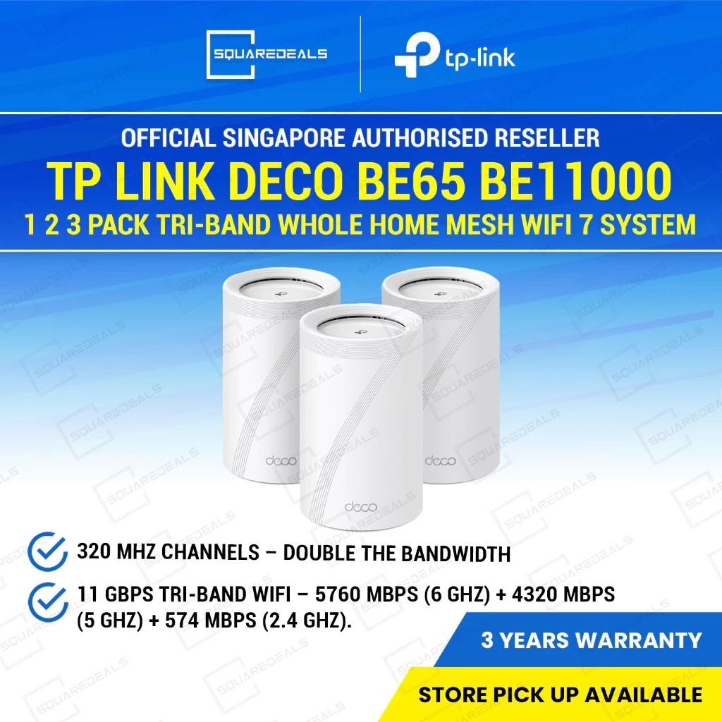TP Link Deco BE65 BE11000 1/2/3 Pack Tri-Band WiFi 7 Mesh Router ...