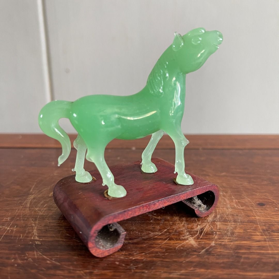 Vintage antique Jade Horse handmade crafted chinese wealth prosperity ...