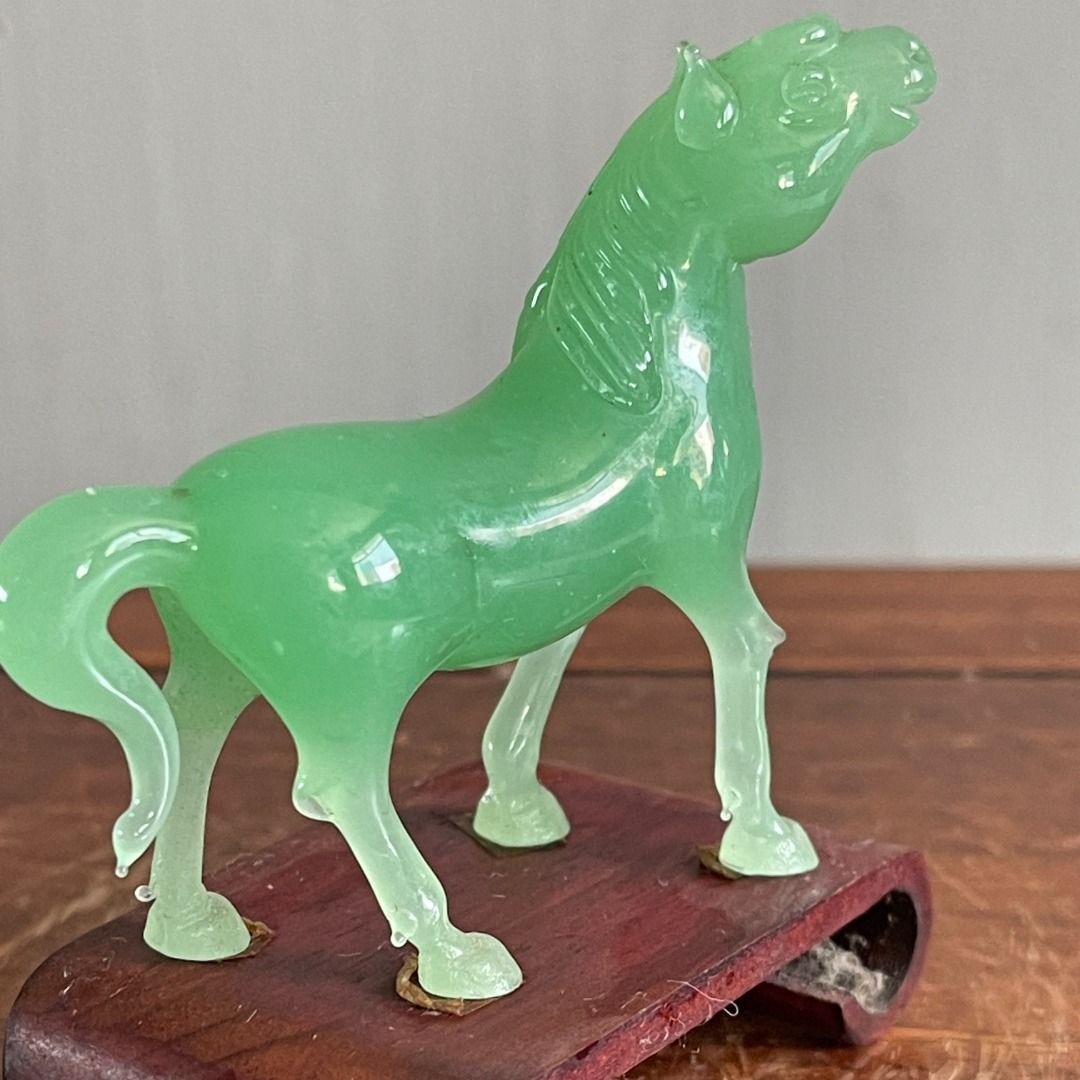 Vintage antique Jade Horse handmade crafted chinese wealth prosperity ...