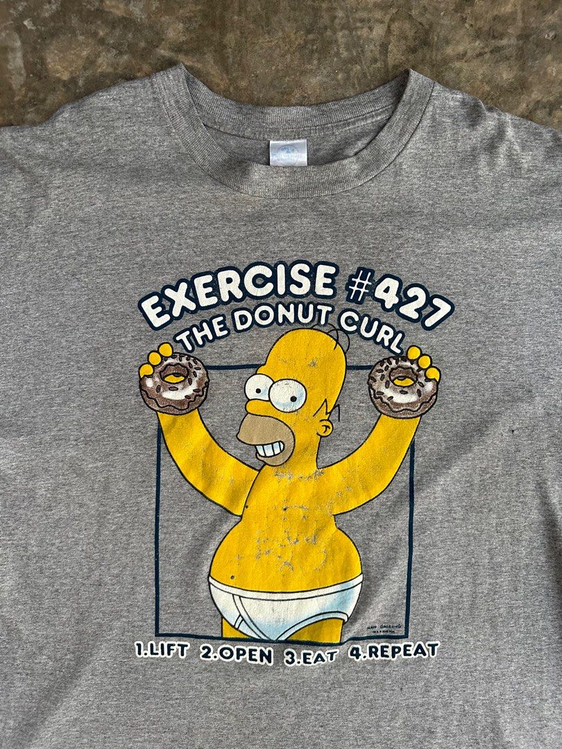Vintage Homer Simpson Exercise #427 the donut curl t shirt, Men's ...