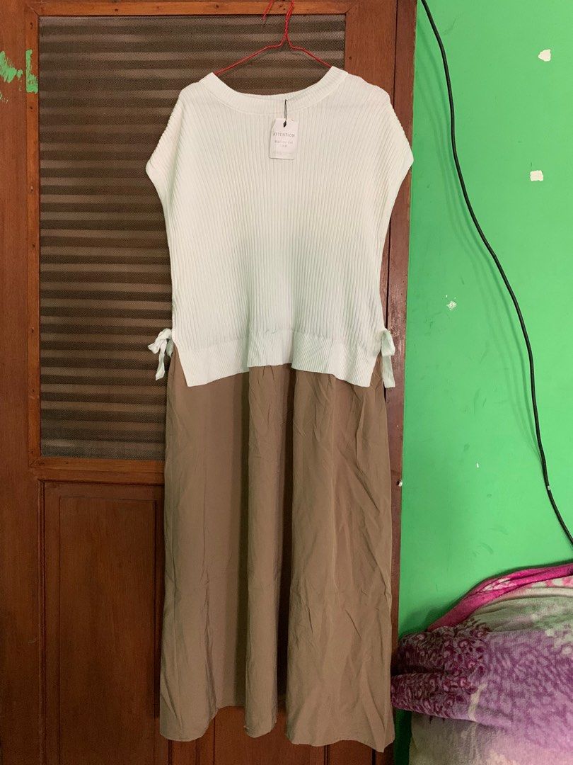 Dreskip Long Dress One Set Vest Mix Rok Loose Warna Broken White Mix ...