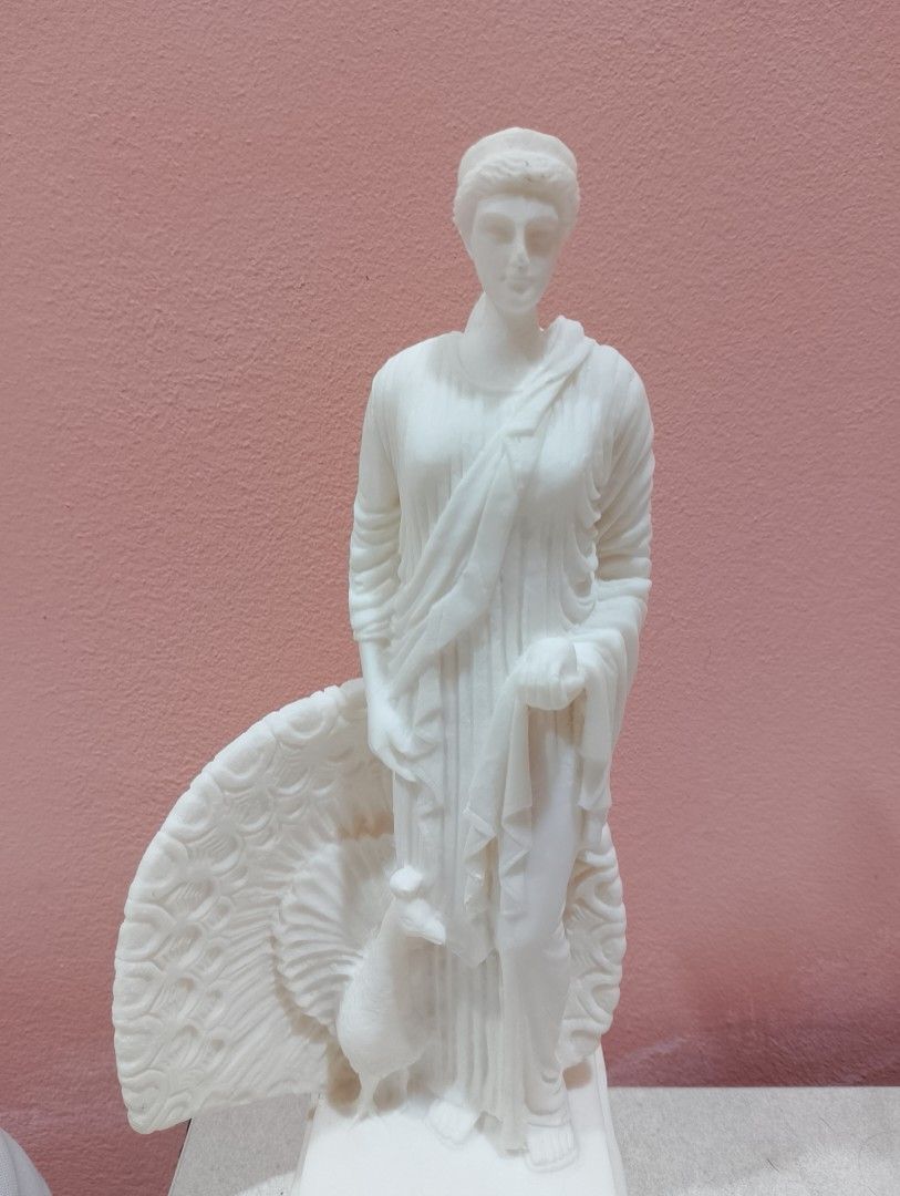 Hera with Peacock Greek Goddess Alabaster statue patina sculpture ...