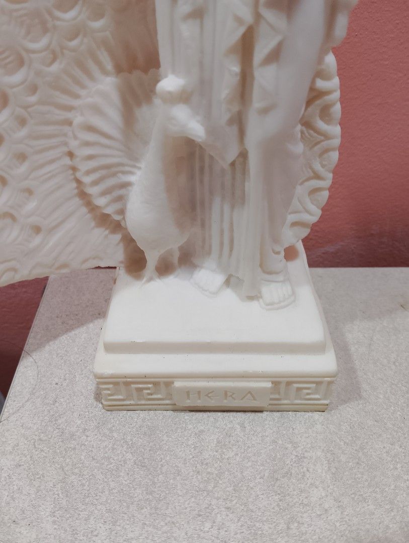 Hera with Peacock Greek Goddess Alabaster statue patina sculpture ...