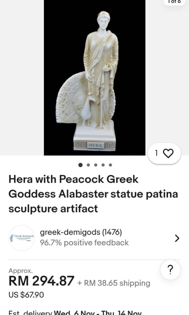 Hera with Peacock Greek Goddess Alabaster statue patina sculpture ...