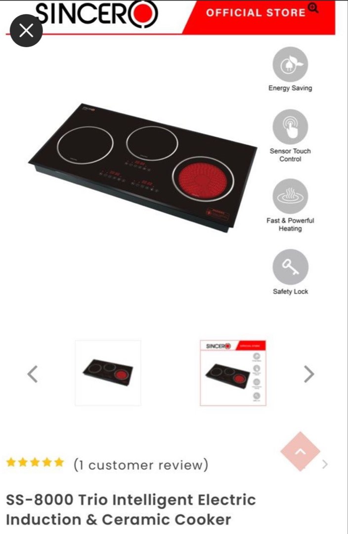 Induction Cooker- SINCERO 3600W Trio Intelligent Magnetic Induction ...