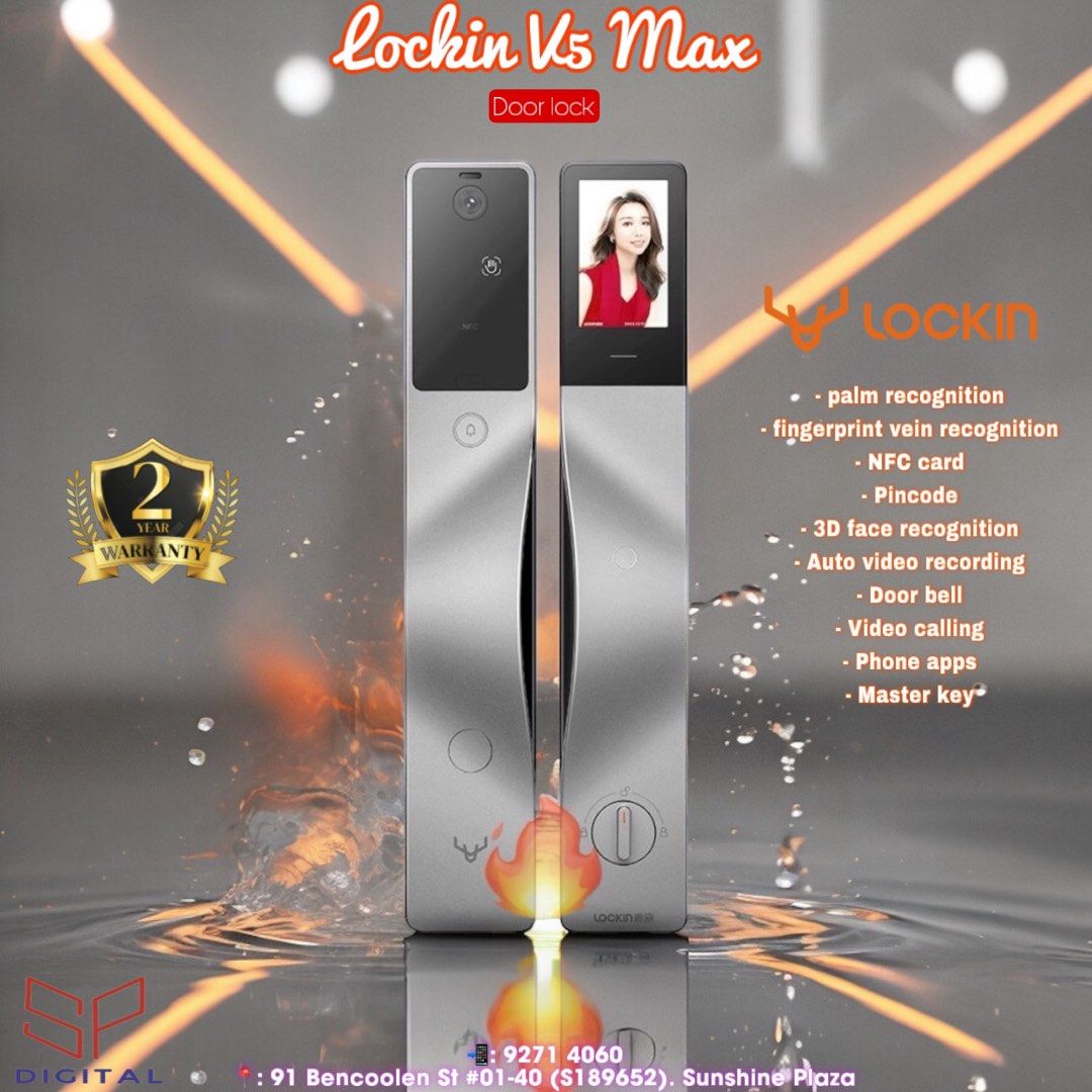 Local set Lockin V5 Max mortise digital lock on wooden door with built in viewer and face ...