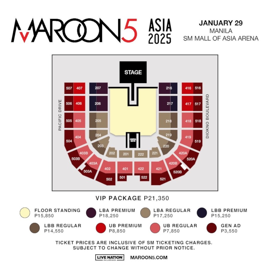 Maroon 5 in Moa Arena Floor Standing, Tickets & Vouchers, Event Tickets ...