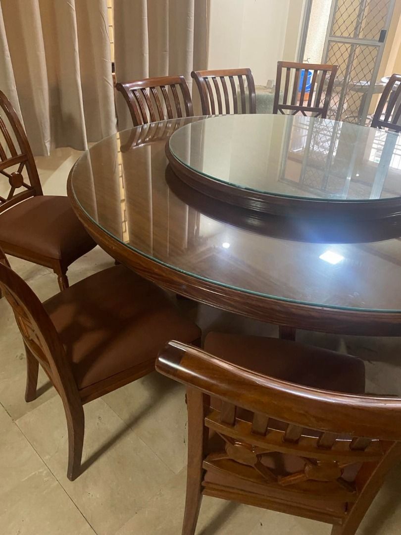 Narra Wood Round 10 Seater Dining Table Set with Rotating Centre Piece ...