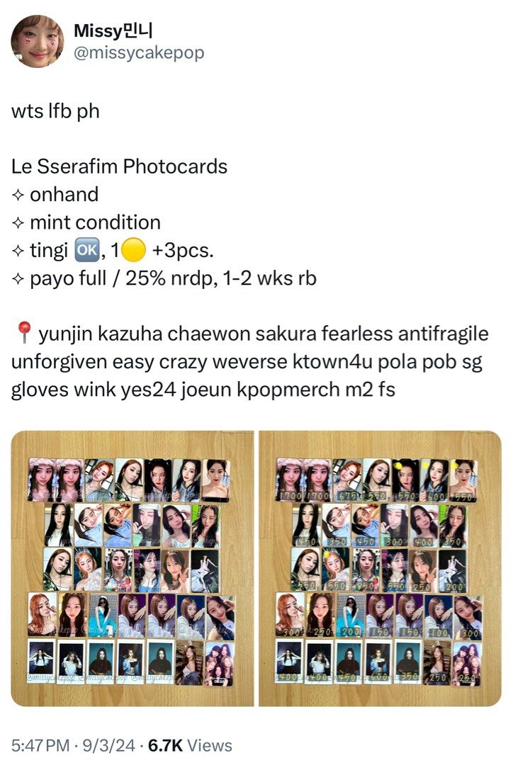 Official Le Sserafim Photocards yunjin sakura kazuha chaewon eunchae fearless antifragile ...