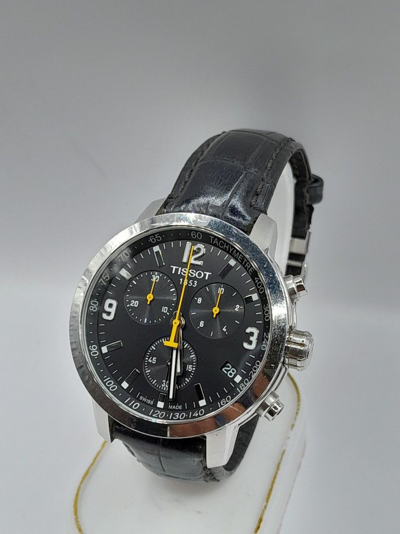 Tissot 1853 T055417A Watch Quartz Chronograph 200m ATM Sapphire Crystal Black Leather Strap ...