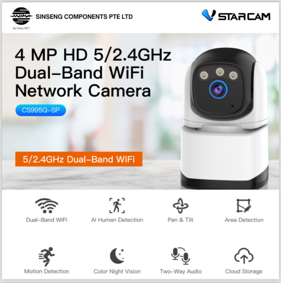 Vstarcam Dual Lens 4MP 5G/2.4GHz UHD Dual-Band PTZ WiFi Network IP Camera with Full Color Night ...