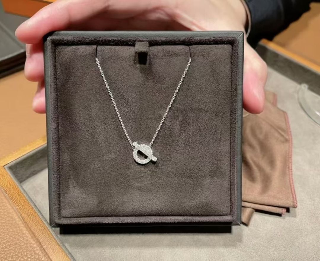 💕 全新 💕 Hermes Finesse Q造型 頸鏈 女款 銀色, 名牌, 飾物及配件 - Carousell
