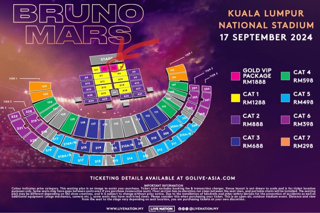 Bruno Mars Gold VIP First Row Malaysia, Tickets & Vouchers, Event ...