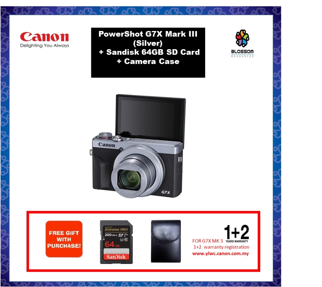 Canon G7X MK III (Silver) + 64GB SD Card + Camera Case, Photography ...