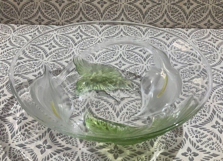 Luminarc France Art Nouveau Large Peace Arum Green Embossed Lily Motif ...
