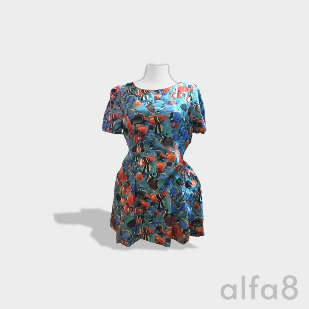(M) KaroLin Aquarium Mini Dress Vaporwave Aesthetic Blue Orange Fish ...