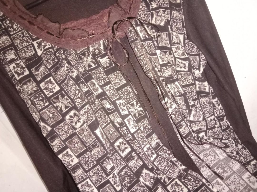 mori kei/horror protag-ish : brown cardigan-layered top with brown lace ...