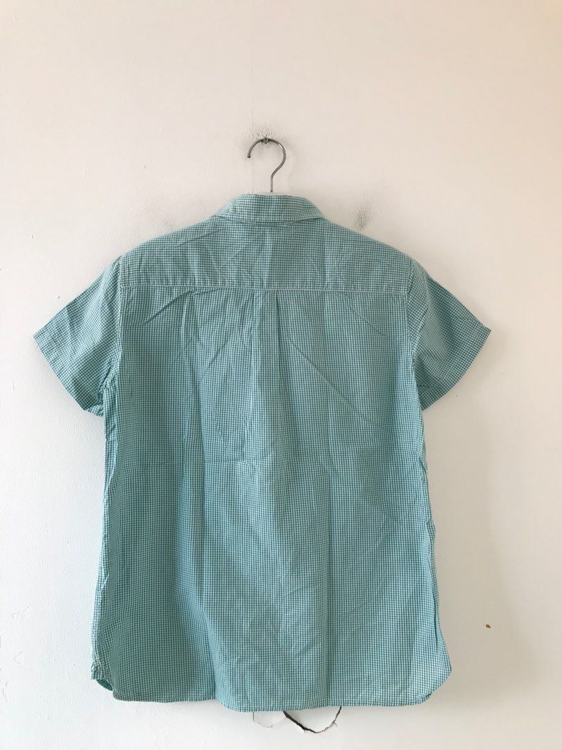 MUJI Kemeja Cutton Organic Lengan Pendek Kotak2 Hijau L, Fesyen Wanita ...