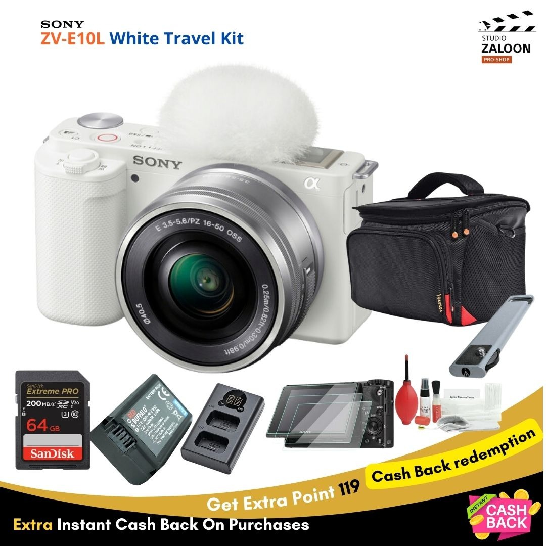 Sony ZV-E10 Mirrorless Camera with 16-50mm Lens (White) Travel Kit ...
