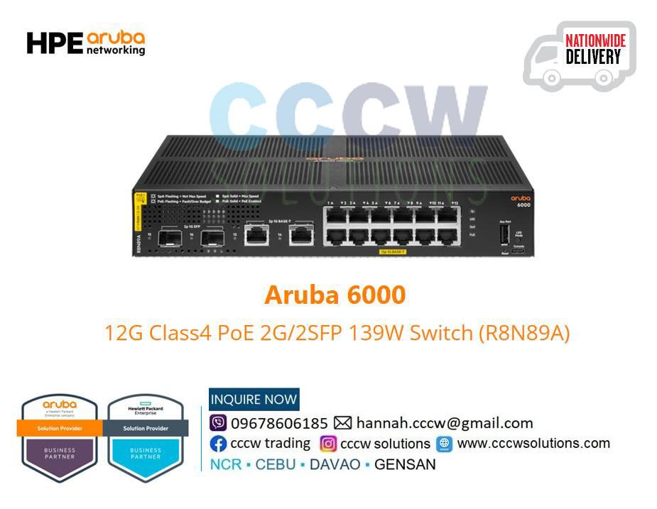 Switch - HPE Aruba Networking CX 6000 12G Class4 PoE 2G/2SFP 139W ...