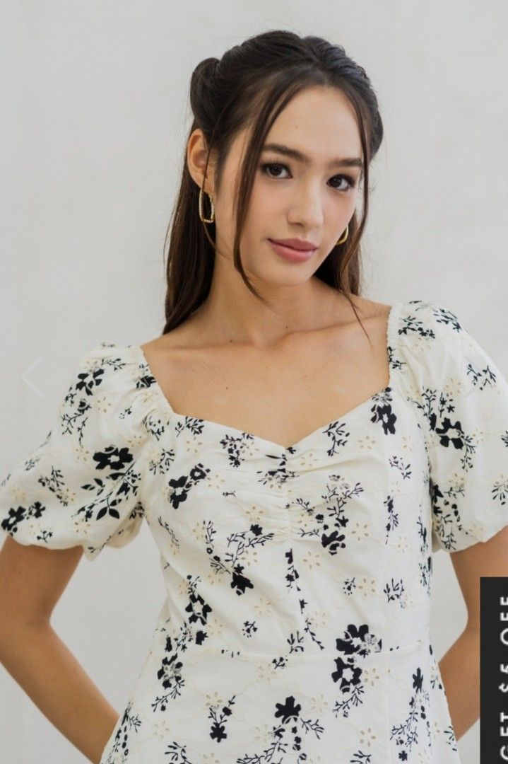 TSW Mandy Sweetheart Ruched Midi Eyelet Dress in White, Women's Fashion ...