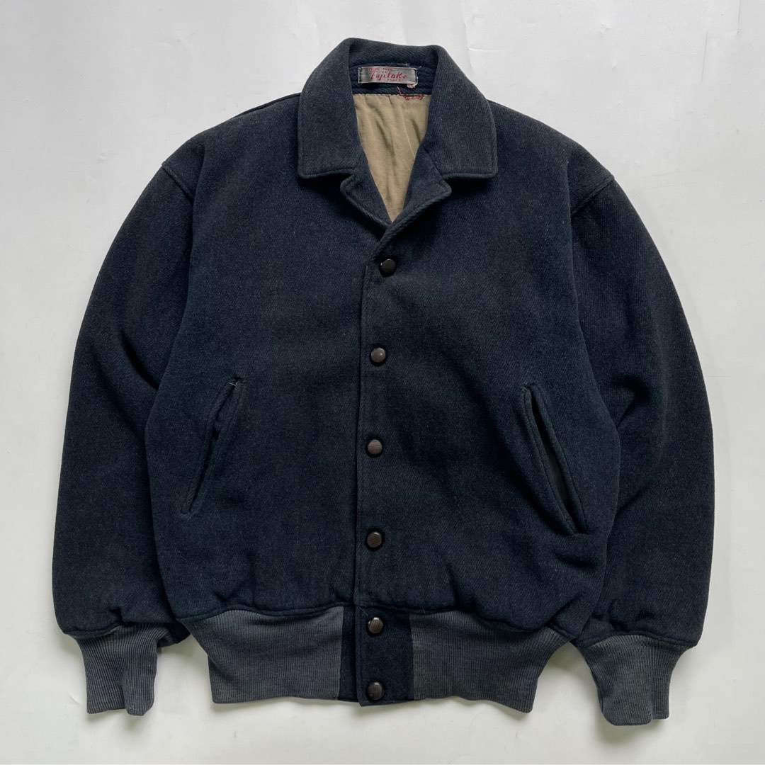 Vintage Japanese Brand Fuji-Take Virgin Wool Bomber Jacket Charcoal ...