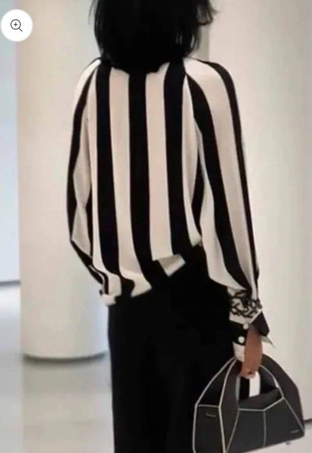 (XL) SATIN BLACK WHITE STRIPE DIAGONALBUTTON DOWN LONG SLEEVE TOP- chic ...