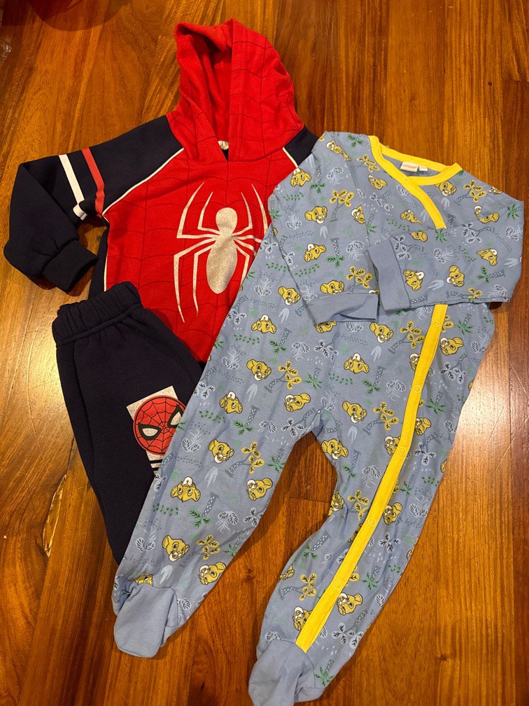 2T H&M x Spider-Man Track Suit Set and DISNEY BABY Footed Frogsuit ...