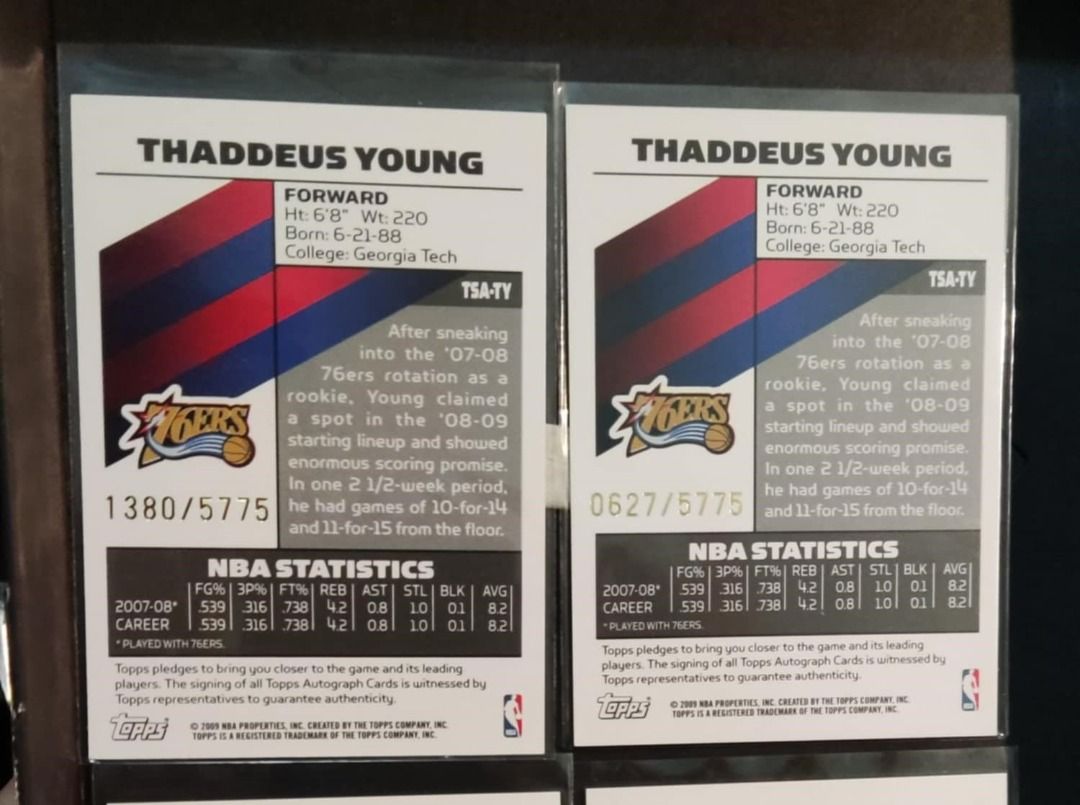 (兩張 $30) Thaddues Young NBA籃球簽名卡 Topps Signature Autograph cards 限量, 興趣 ...