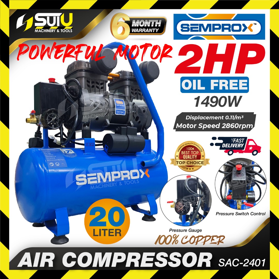 [COMPRESSOR ONLY] SEMPROX SAC2401 2HP 20L Oil Free / Oilless Silent Air ...