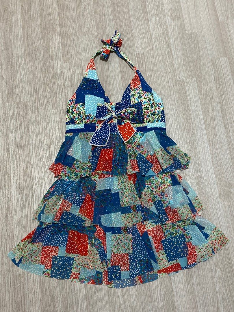 Cottagecore patchwork vintage aesthetic padded swimsuit swimwear dress ...