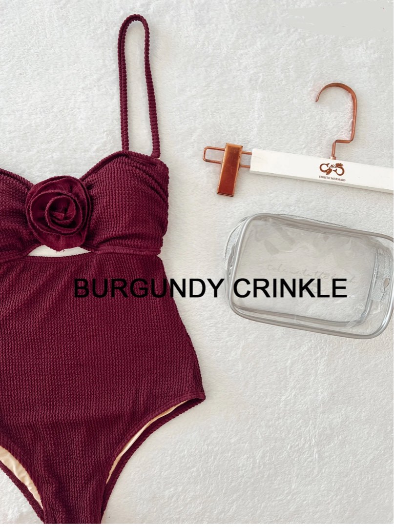 Eighthmermaid Luisa Full Piece Burgundy Crinkle, Women's Fashion ...