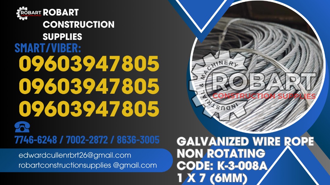 Galvanized wire rope Non rotating Code: k-3-008A 1 x 7 ( 6mm ...