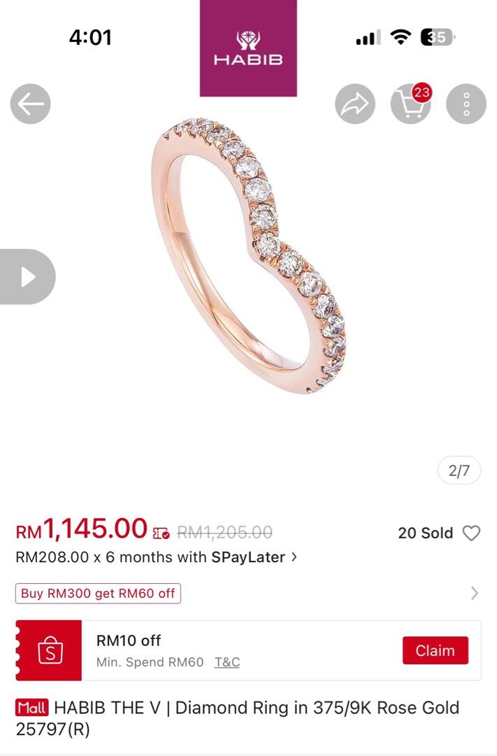 Habib Diamond V Ring, Women's Fashion, Jewelry & Organisers, Rings on ...