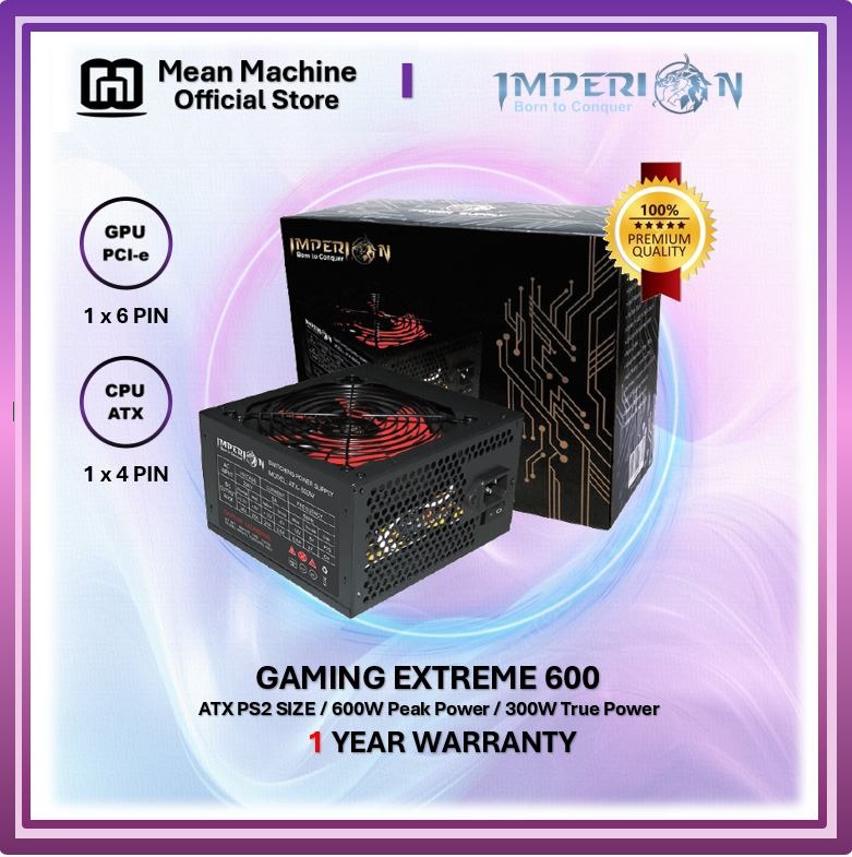 IMPERION Gaming Extreme 600W Peak 300W True Power Black 6Pin PCIE PSU ...
