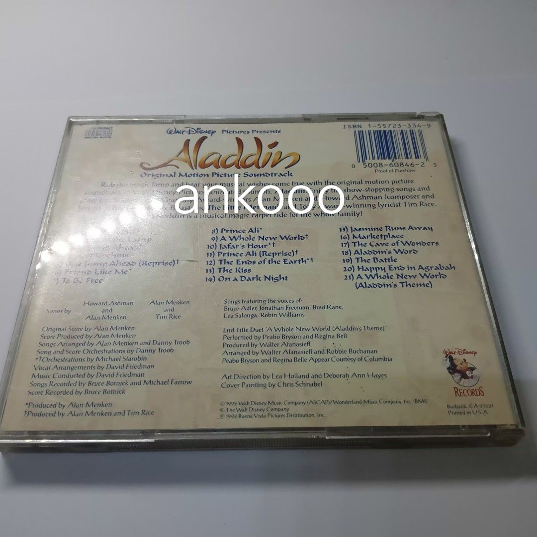 Kaset CD Disney Aladdin Original Motion Picture Soundtrack by Alan ...